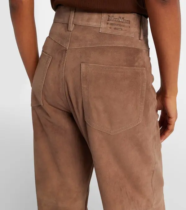 Max Mara Fulmine Suede Wide-leg Pants - Beige