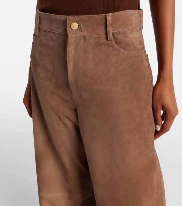 Max Mara Fulmine Suede Wide-leg Pants - Beige