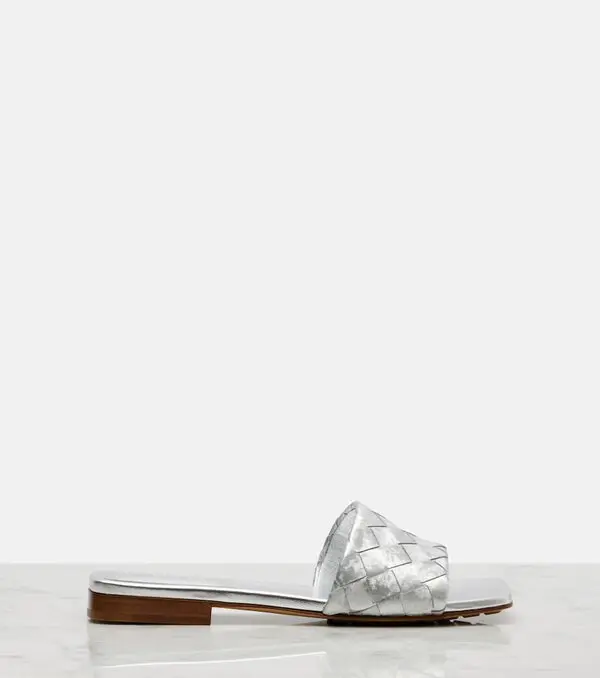 Bottega Veneta Parco Intrecciato Leather Mules - Silver