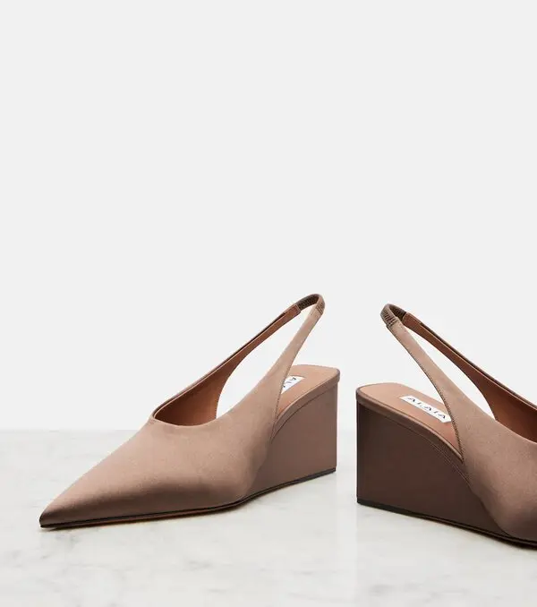 Alaïa Cube 75 Satin Slingback Wedges - Brown