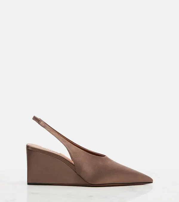 Alaïa Cube 75 Satin Slingback Wedges - Brown