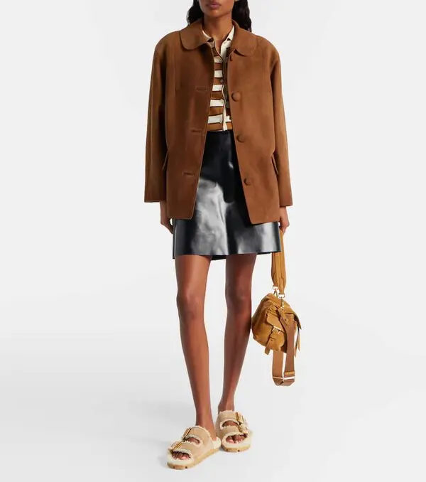 Prada Shearling-lined Suede Sandals - Beige