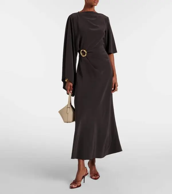 JOSEPH Joya Satin Twill Midi Dress - Brown