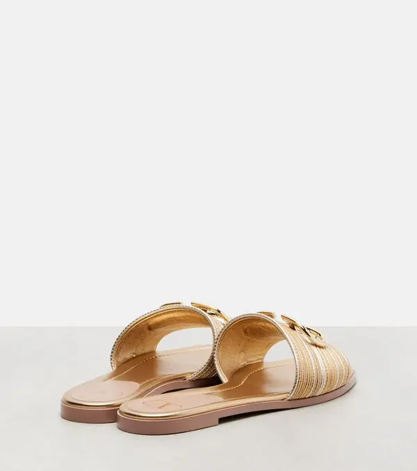 Valentino Garavani Vlogo Embroidered Leather Slides
