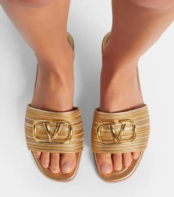 Valentino Garavani Vlogo Embroidered Leather Slides