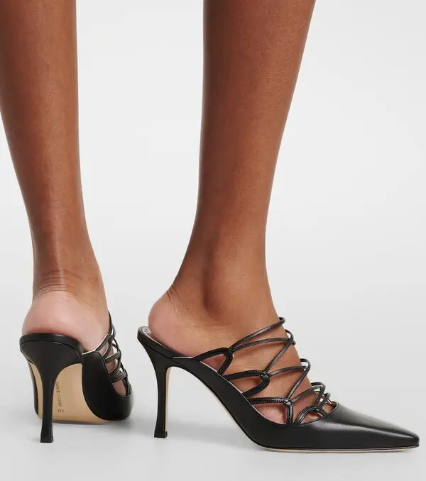 Manolo Blahnik Netas 90 Leather Mules