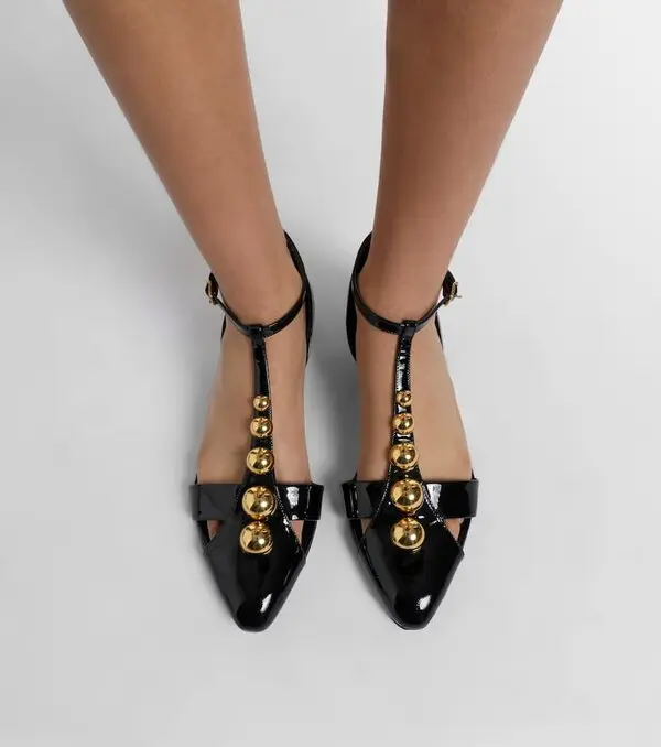 Chloé Cleia Studded Patent Leather Wedges