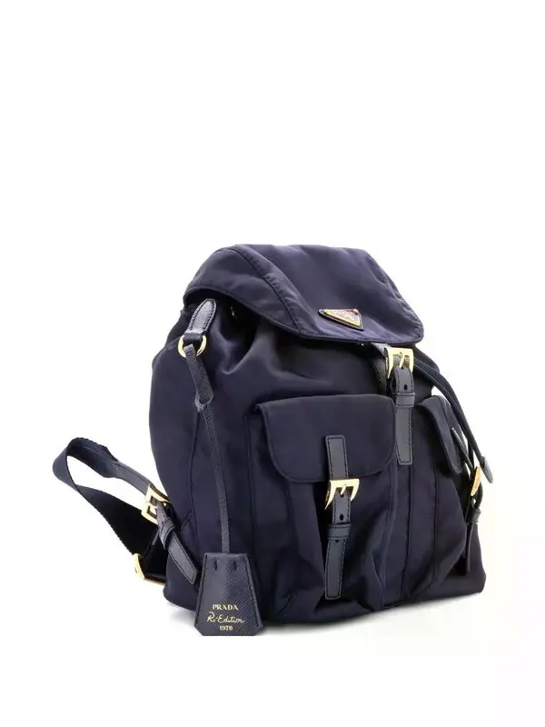 Prada Re-edition 1978 Pocket Re-nylon And Saffiano Leather Small Backpack - Blue