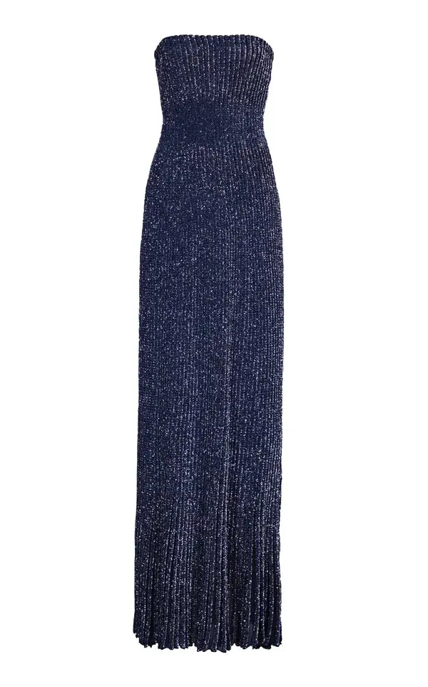 Alaïa Strapless Ribbed-knit Maxi Dress - Blue