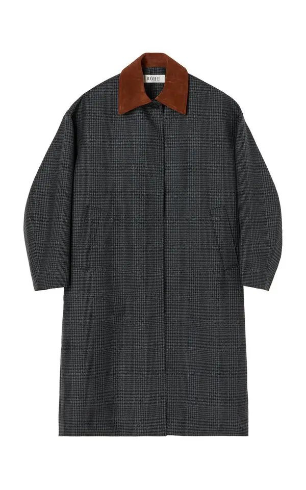 RÓHE Checked Wool Overcoat With Suede Collar - Multi
