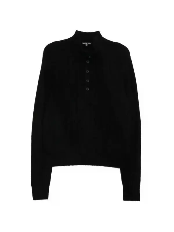 JAMES PERSE Lightweight Quarter Button Jumper - Black