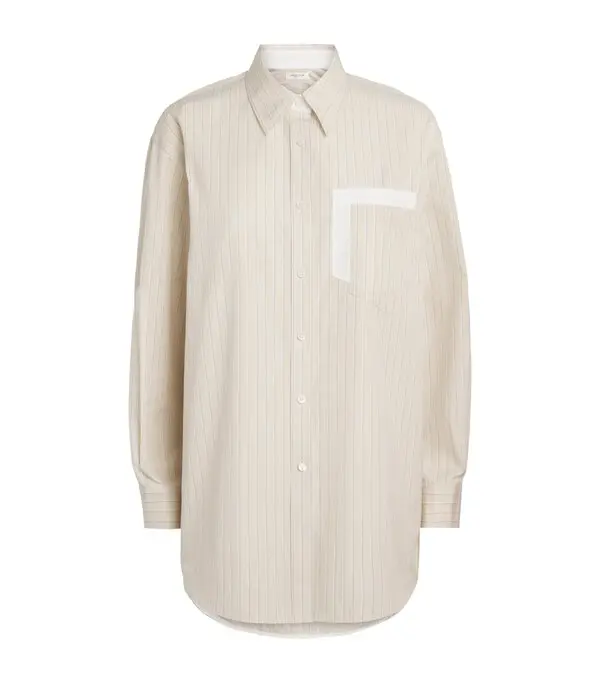 Lafayette 148 New York Cotton Stripe Oversized Shirt - Beige