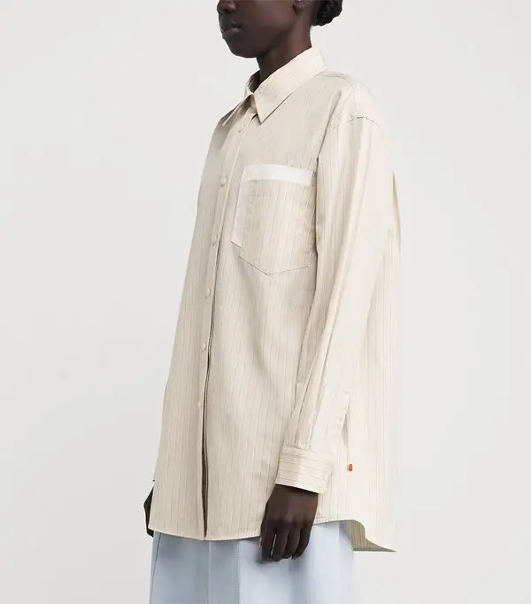 Lafayette 148 New York Cotton Stripe Oversized Shirt - Beige