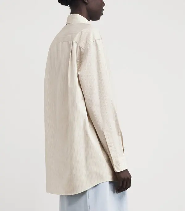 Lafayette 148 New York Cotton Stripe Oversized Shirt - Beige