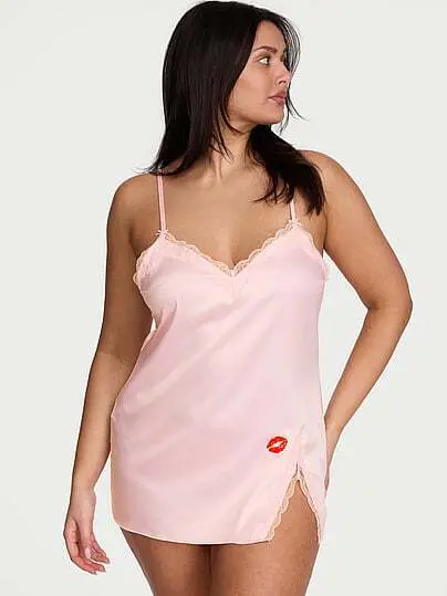 Victoria's Secret Satin Lace-trim Mini Slip Dress - Pink