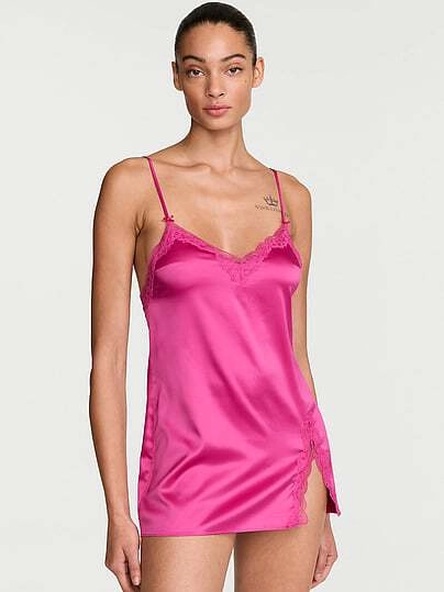 Victoria's Secret Satin Lace-trim Mini Slip Dress - Pink