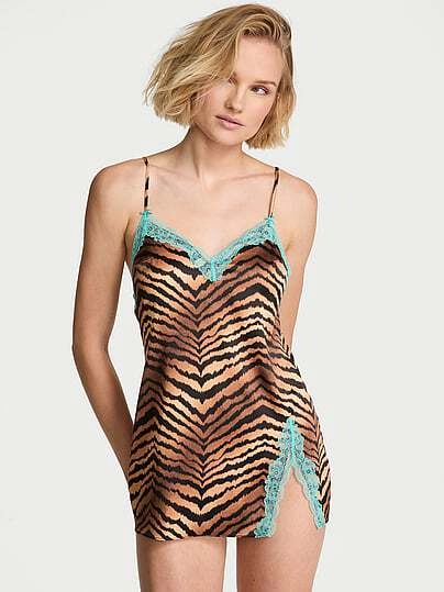 Victoria's Secret Satin Lace-trim Mini Slip Dress - Print