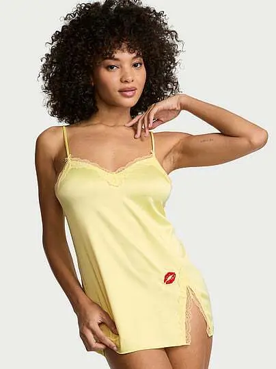 Victoria's Secret Satin Lace-trim Mini Slip Dress - Yellow
