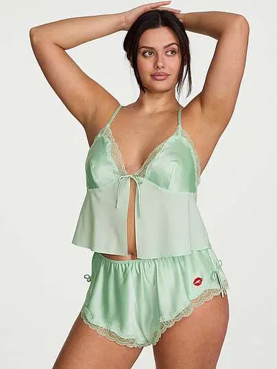 Victoria's Secret Tease Satin & Chiffon Flyaway Cami Set - Green