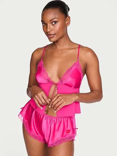 Victoria's Secret Tease Satin & Chiffon Flyaway Cami Set - Pink
