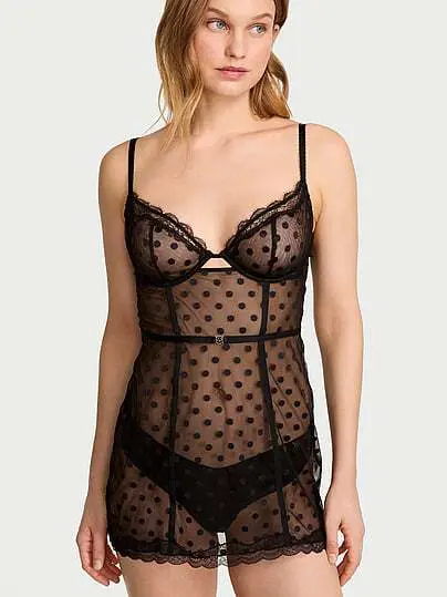 Victoria's Secret Tease Sheer Dot Mini Slip - Print