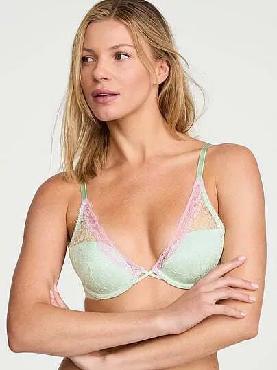 Victoria's Secret Tease Lightly Lined Sheer Stripe Plunge Bra - Green