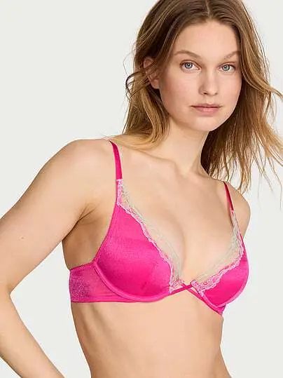 Victoria's Secret Tease Lightly Lined Sheer Shimmer Plunge Bra - Pink