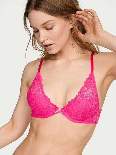 Victoria's Secret Tease Lightly Lined Satin Kiss Plunge Bra - Pink