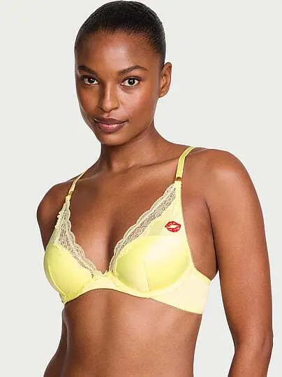 Victoria's Secret Tease Lightly Lined Sheer Shimmer Plunge Bra - Yellow