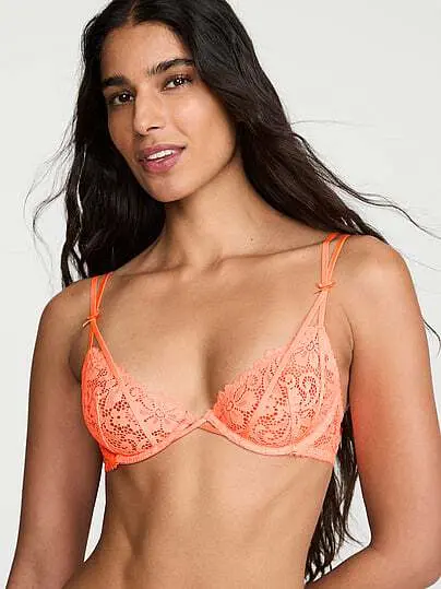 Victoria's Secret Tease Unlined Bow Embroidery Demi Bra - Orange