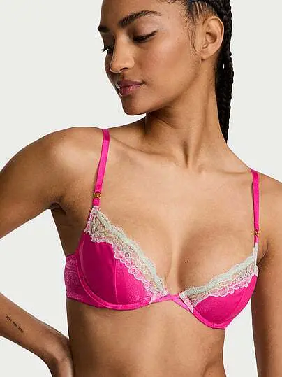 Victoria's Secret Tease Unlined Sheer Dot Demi Bra - Pink