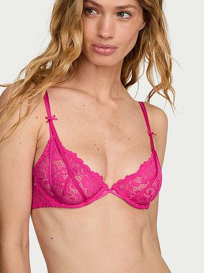 Victoria's Secret Tease Unlined Satin Kiss Demi Bra - Pink