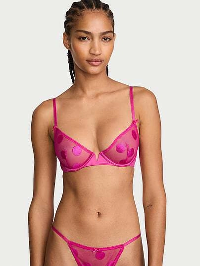 Victoria's Secret Tease Satin Lace-trim Half-cup Demi Bra - Print