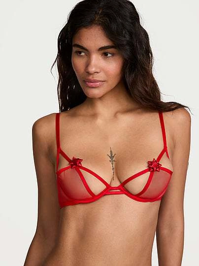 Victoria's Secret Tease Unlined Polka Dot Embroidery Demi Bra - Scarlet