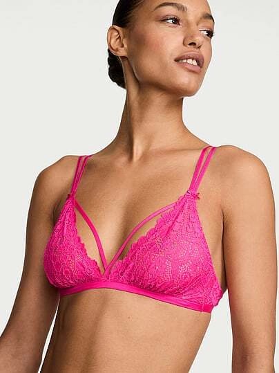 Victoria's Secret Tease Sexy Strappy Lace Triangle Bralette - Pink