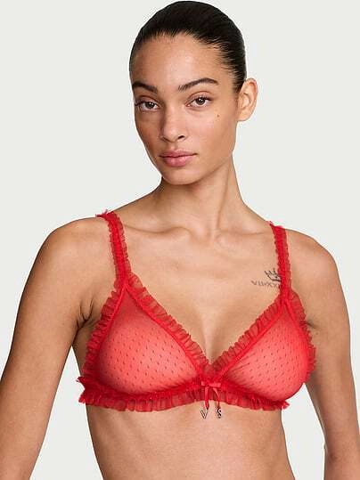 Victoria's Secret Tease Sexy Strappy Lace Triangle Bralette - Red