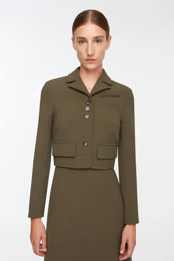 EMILIA WICKSTEAD Chapel Cropped Jacket In Military Birdseye Suiting
