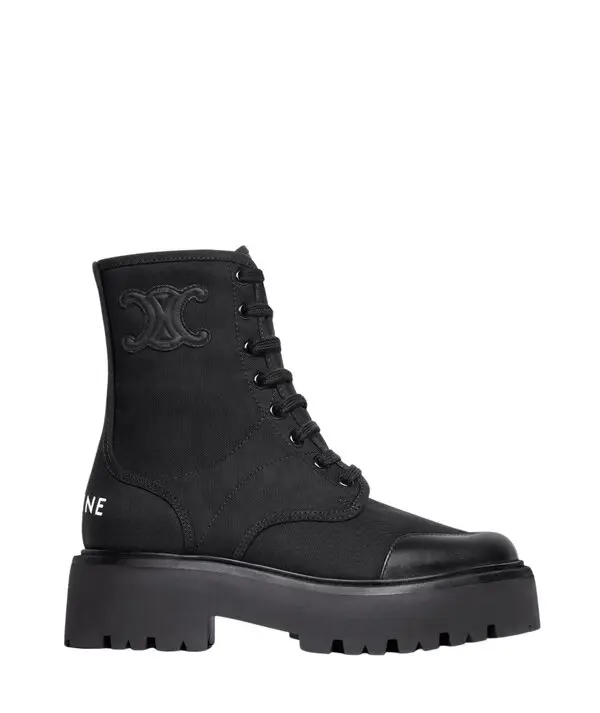 Celine Bulky Laced-up Boot In Nylon And Shiny Bull