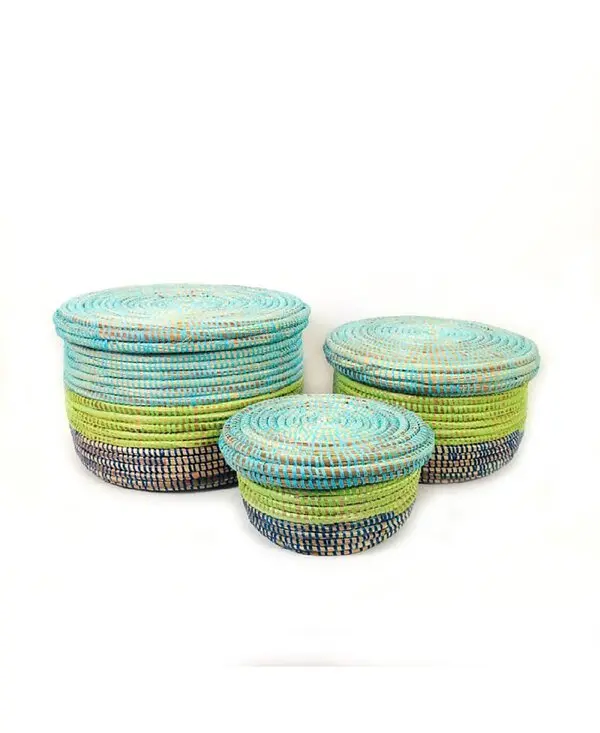 MBARE Flat Lid Storage Basket, Set Of 3 - Coastal Blue