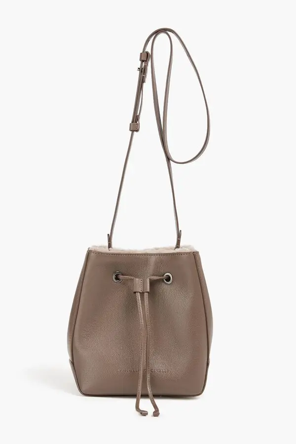 Brunello Cucinelli Shearling Bucket Bag With Bead Embellishments