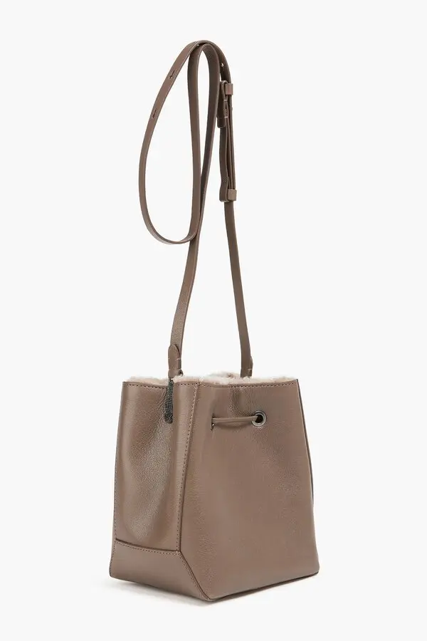 Brunello Cucinelli Shearling Bucket Bag With Bead Embellishments