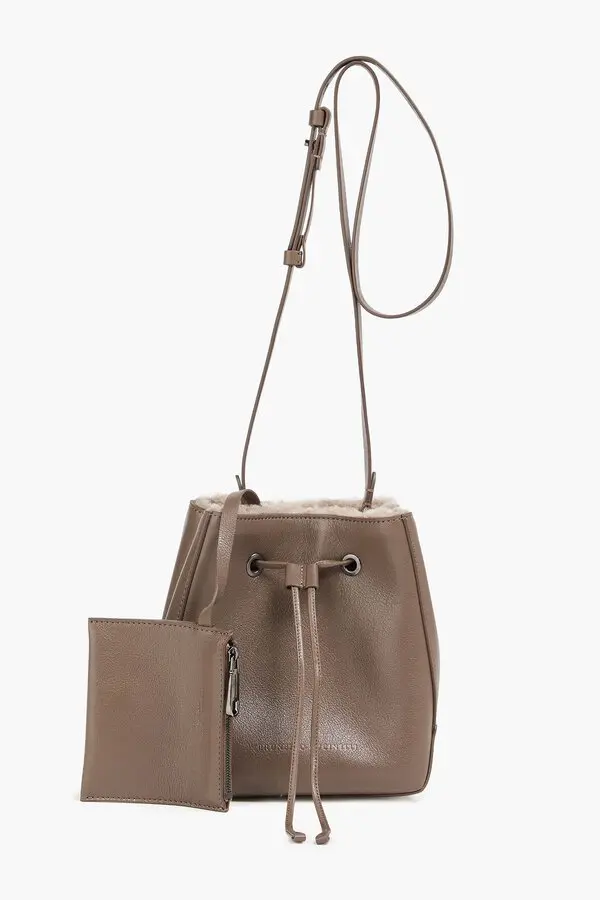 Brunello Cucinelli Shearling Bucket Bag With Bead Embellishments
