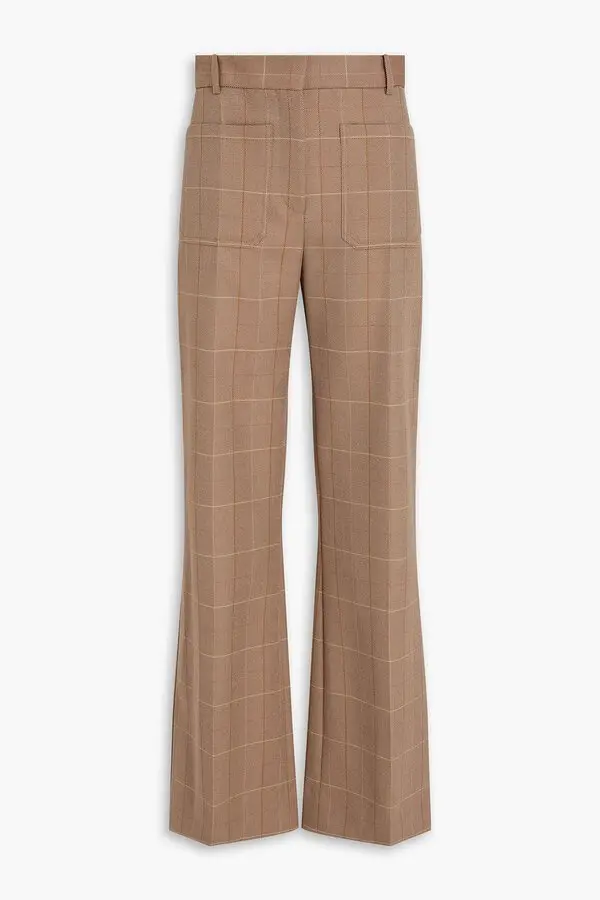 Victoria Beckham Alina Checked Wool-tweed Wide-leg Pants - Light Brown