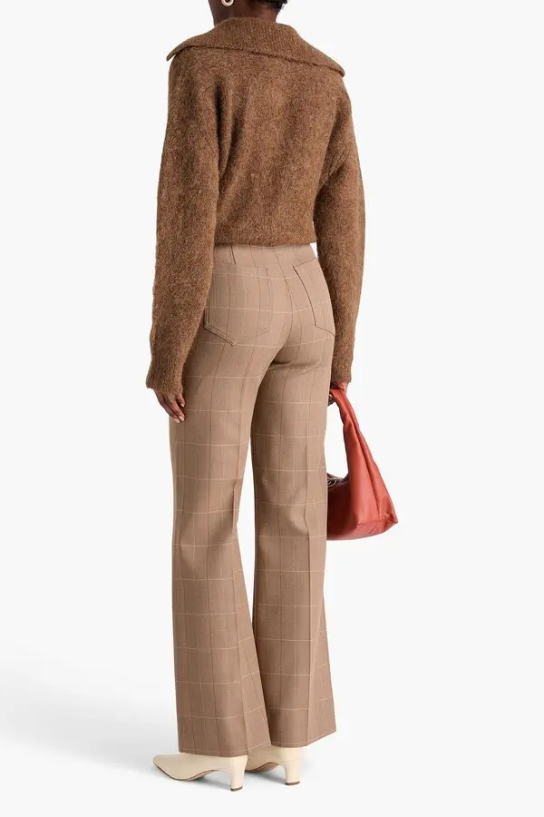 Victoria Beckham Alina Checked Wool-tweed Wide-leg Pants - Light Brown