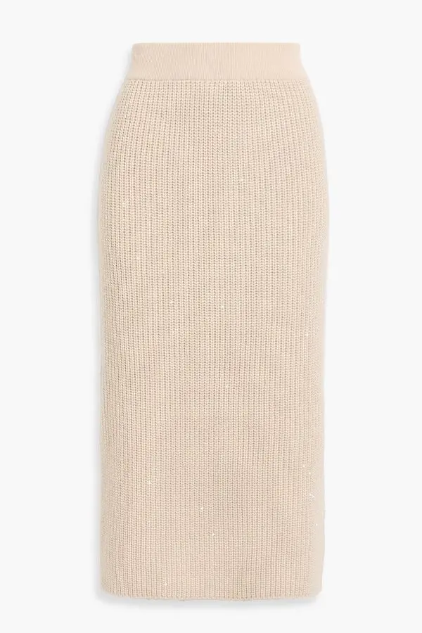 Brunello Cucinelli Sequin-embellished Cashmere And Silk-blend Midi Skirt