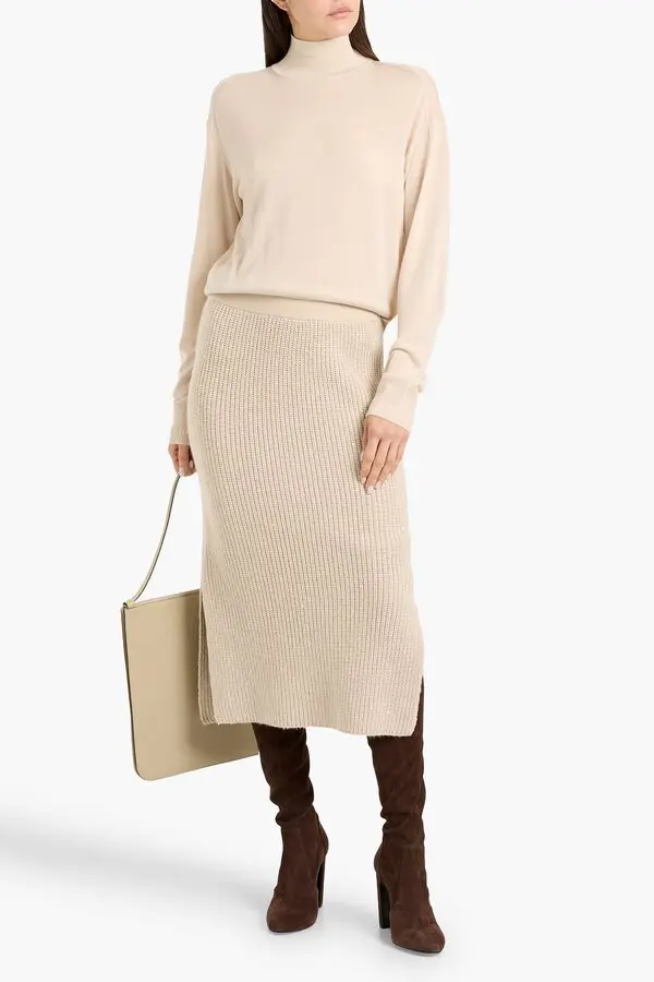 Brunello Cucinelli Sequin-embellished Cashmere And Silk-blend Midi Skirt