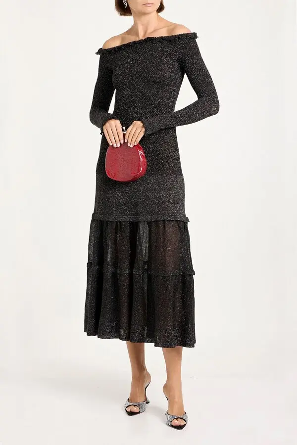 Altuzarra Polly Off-shoulder Metallic Knit Midi Dress