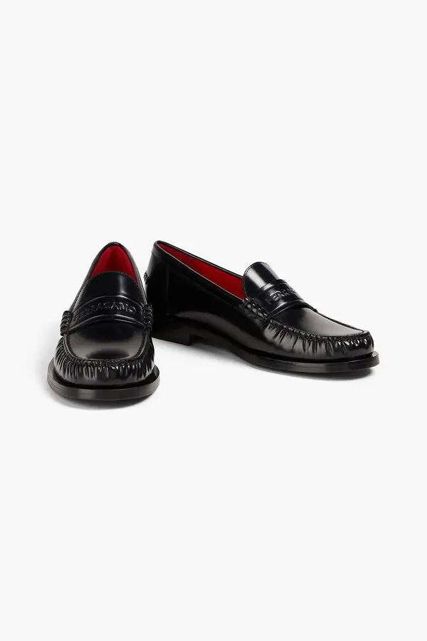 FERRAGAMO Embossed Glossed-leather Loafers
