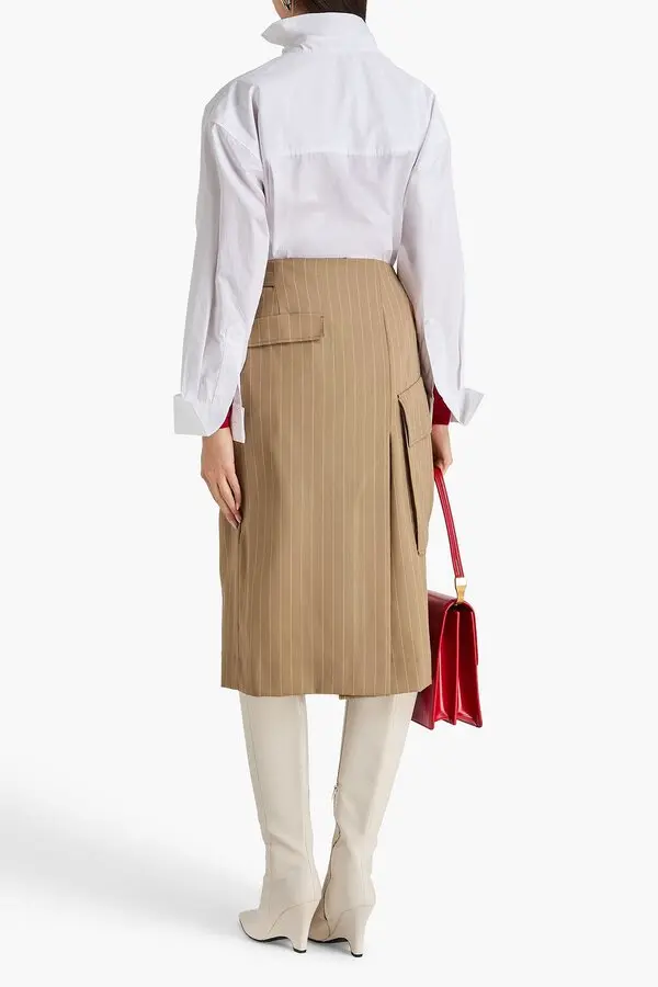 Victoria Beckham Pinstriped Wool-twill Wrap Skirt