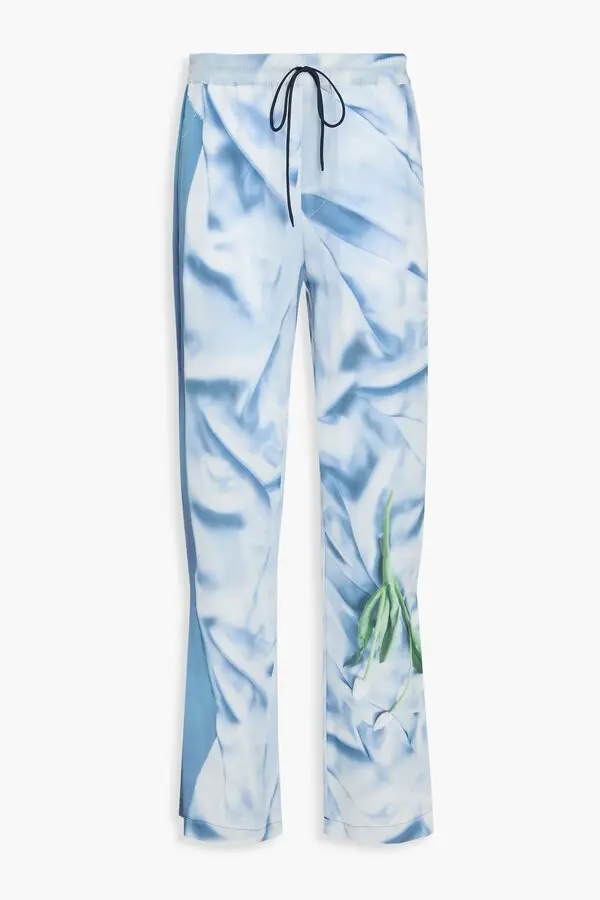 Victoria Beckham Printed Silk-satin Straight-leg Pants - Light Blue